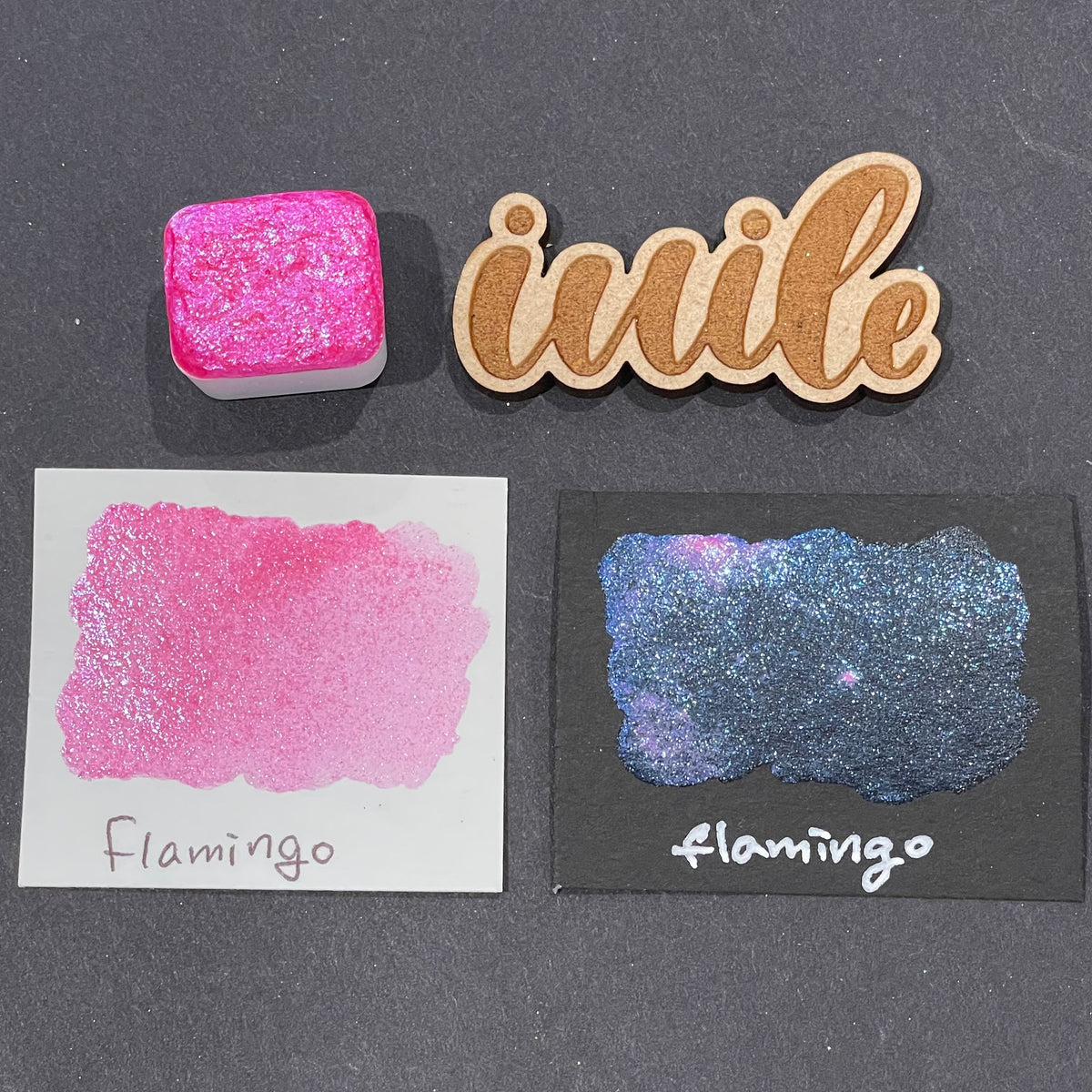 Flamingo pink Half pan Bling Bling Handmade shimmer watercolor paints ...